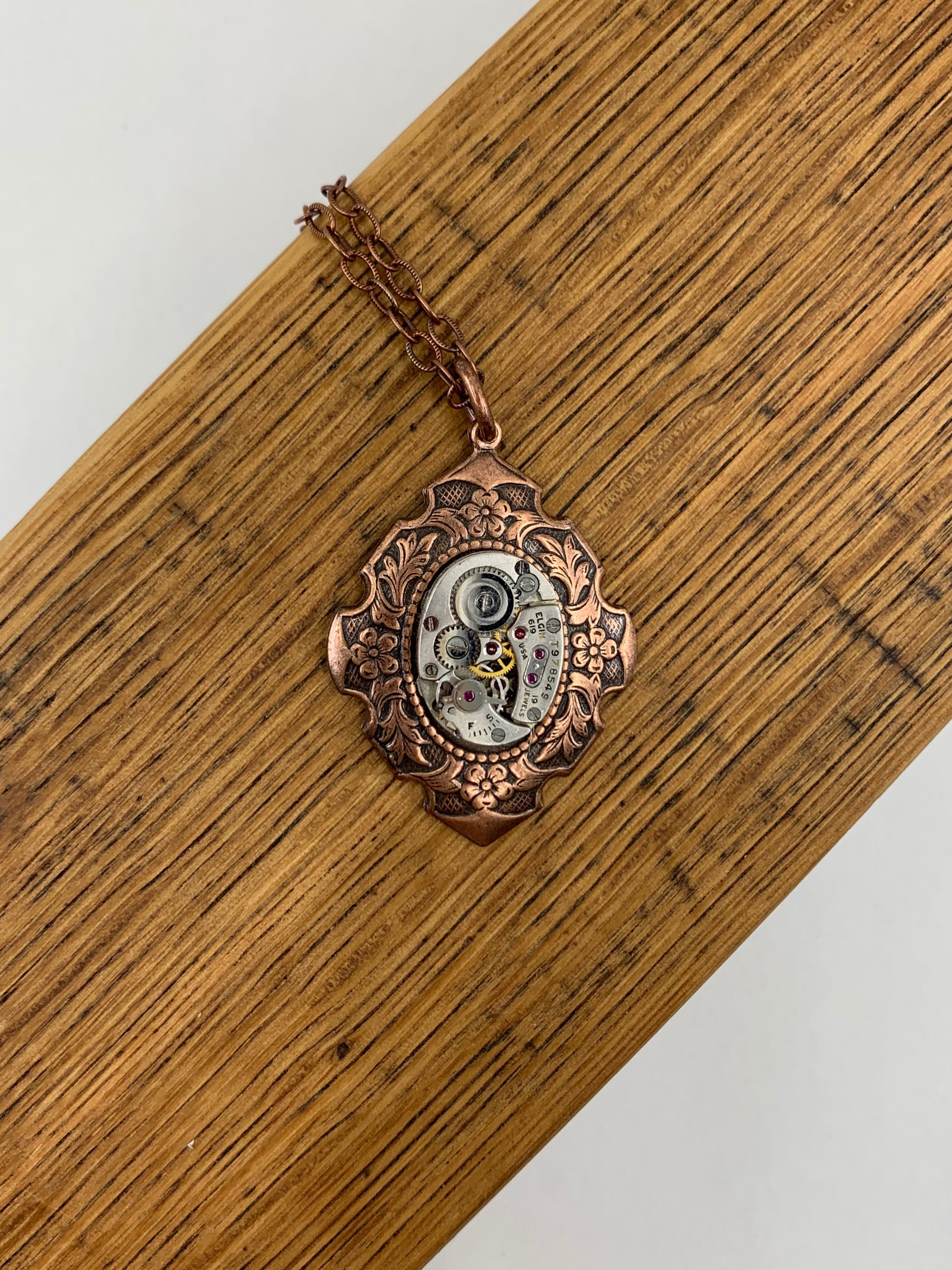 Copper Floral Border Watch Necklace | Victorian Folly