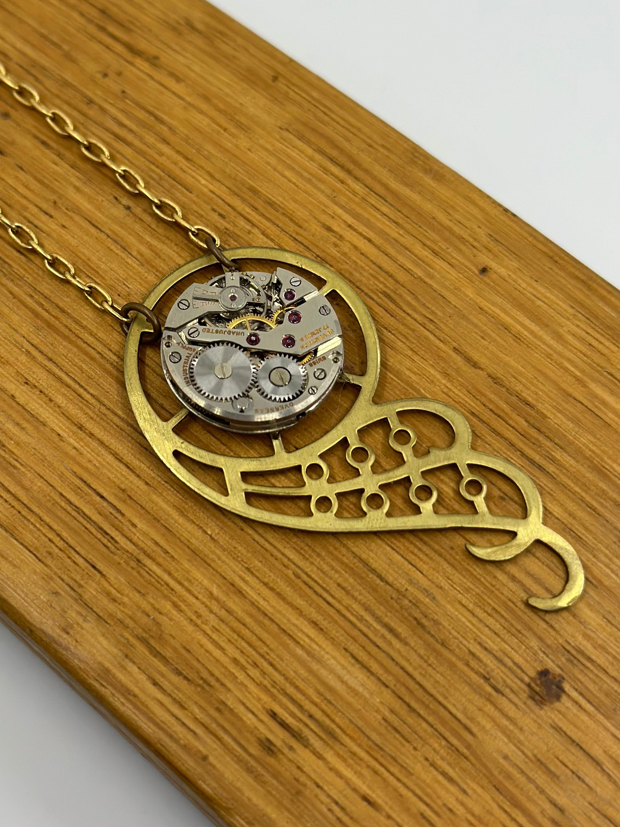 Brass Winged Filigree Watch Movement Necklace | Victorian Folly